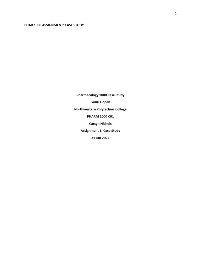 Phar 1000 Assignment | PDF | Dose (Biochemistry) | Chemistry