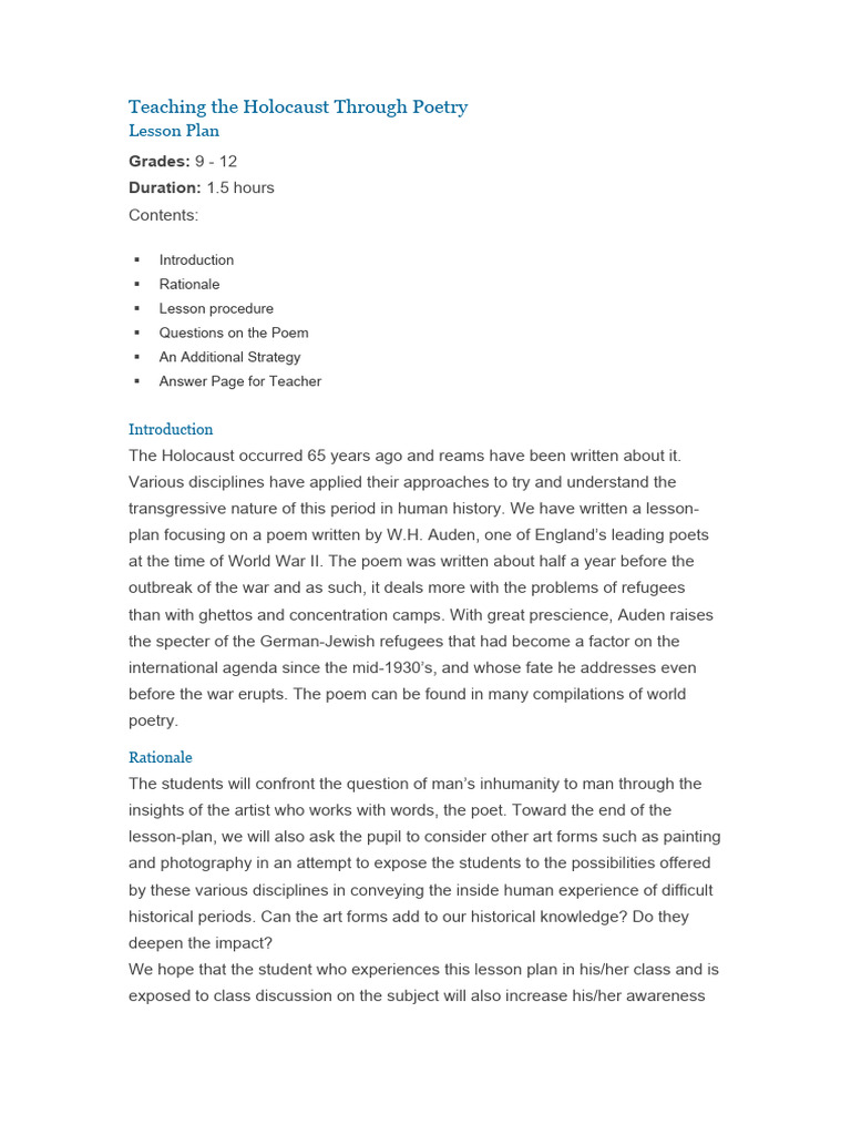 Teaching The Holocaust Through Poetry | Download Free PDF | Jews | Nazi ...
