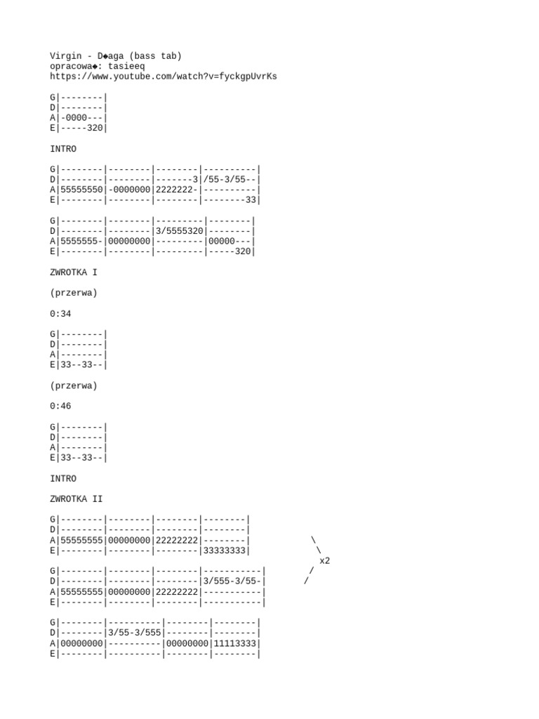 Virgin - Dżaga (Bass Tab) | PDF