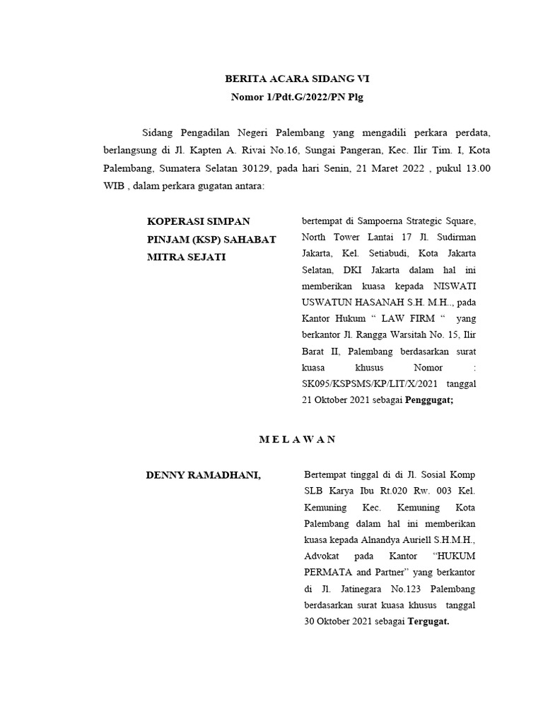 Sidang Perdata KSP vs Denny | PDF