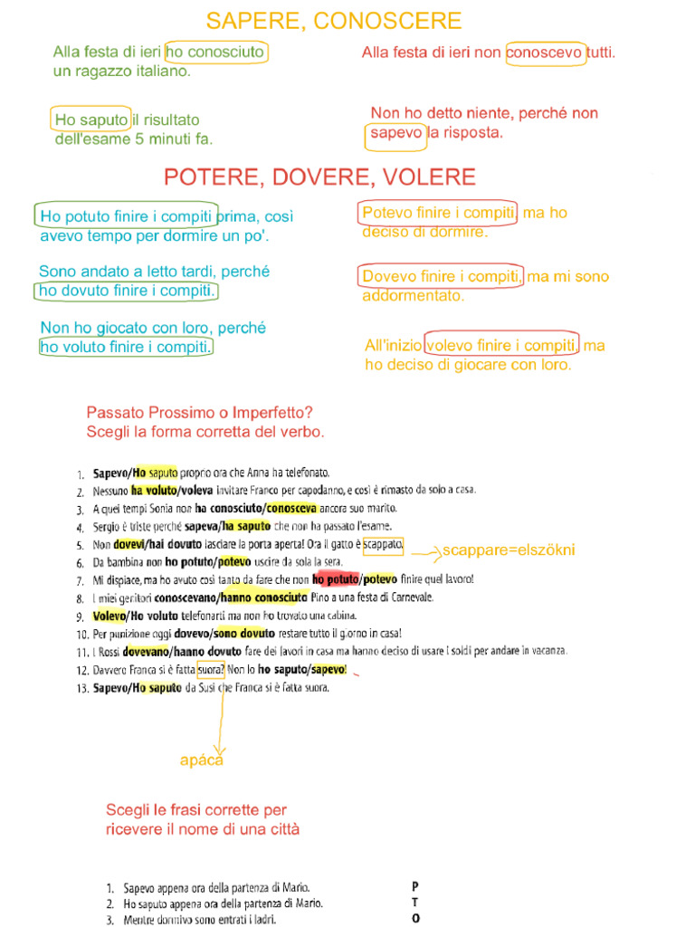POTERE, VOLERE, DOVERE, SAPERE, CONOSCERE - Imperfetto Vs Passato ...