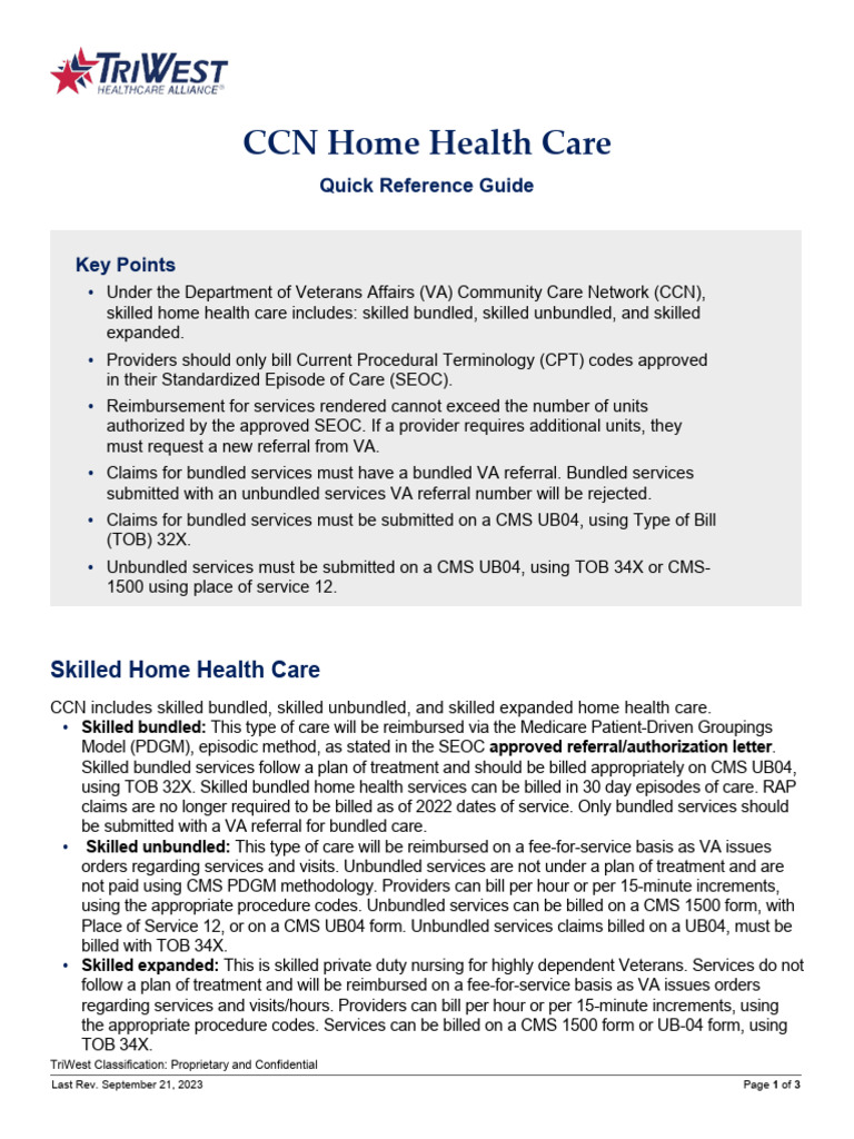 CCN Home Health Quick Reference Guide | PDF | Medicare (United States ...
