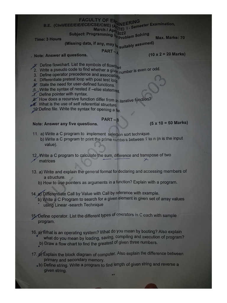 Programming For Problem Solving - 2022 | PDF