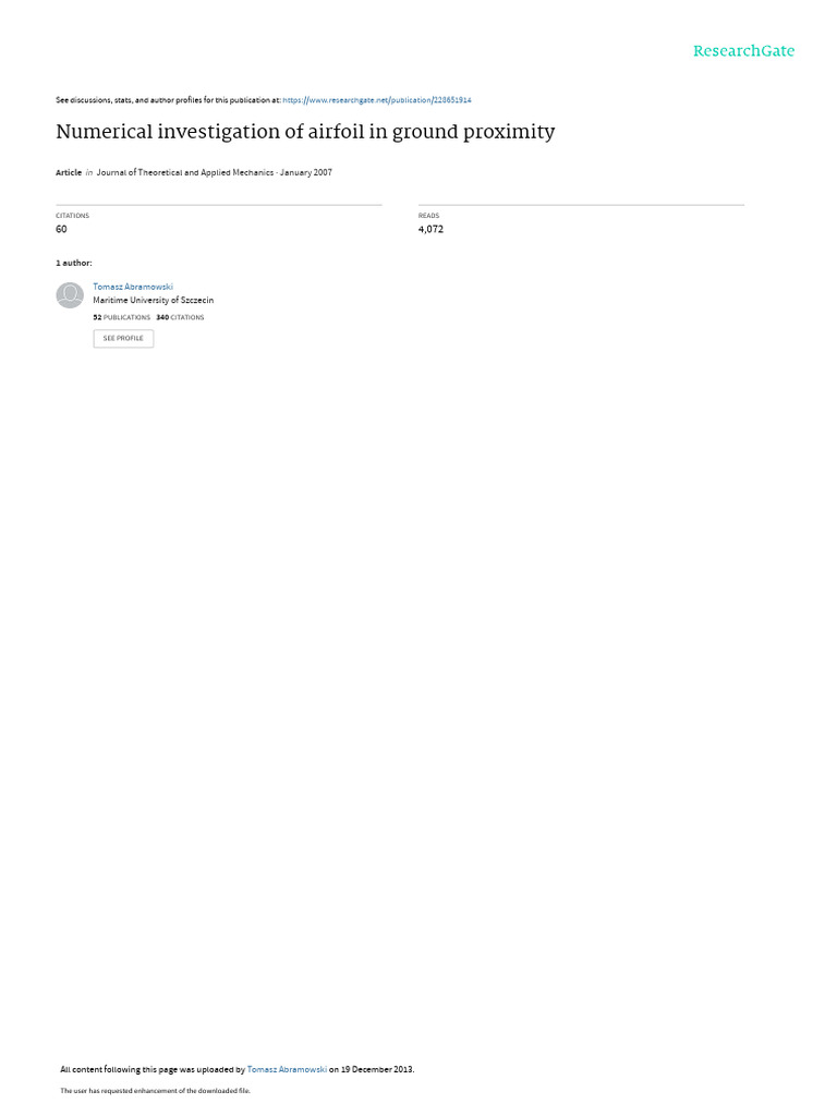 Numerical Investigation of Airfoil in Ground Proxi | PDF | Lift (Force ...