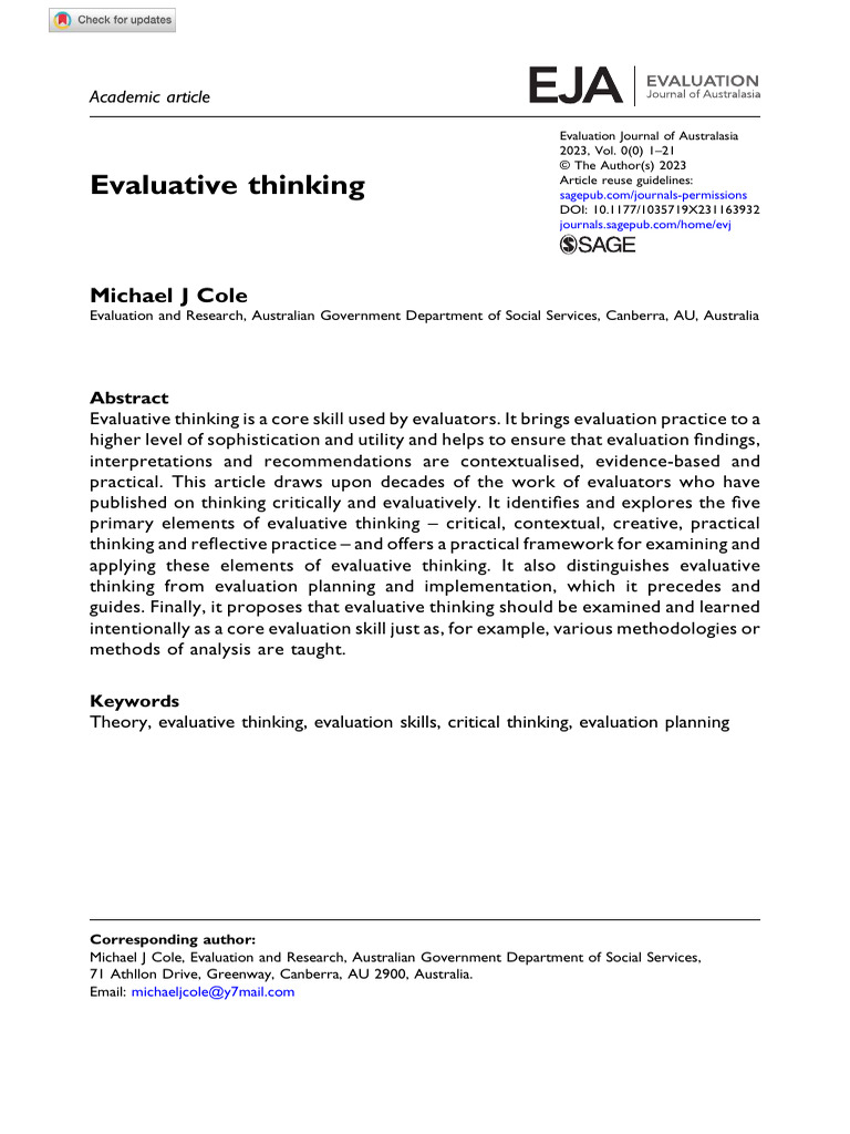 Evaluative - Thinking Review | PDF | Thought | Critical Thinking