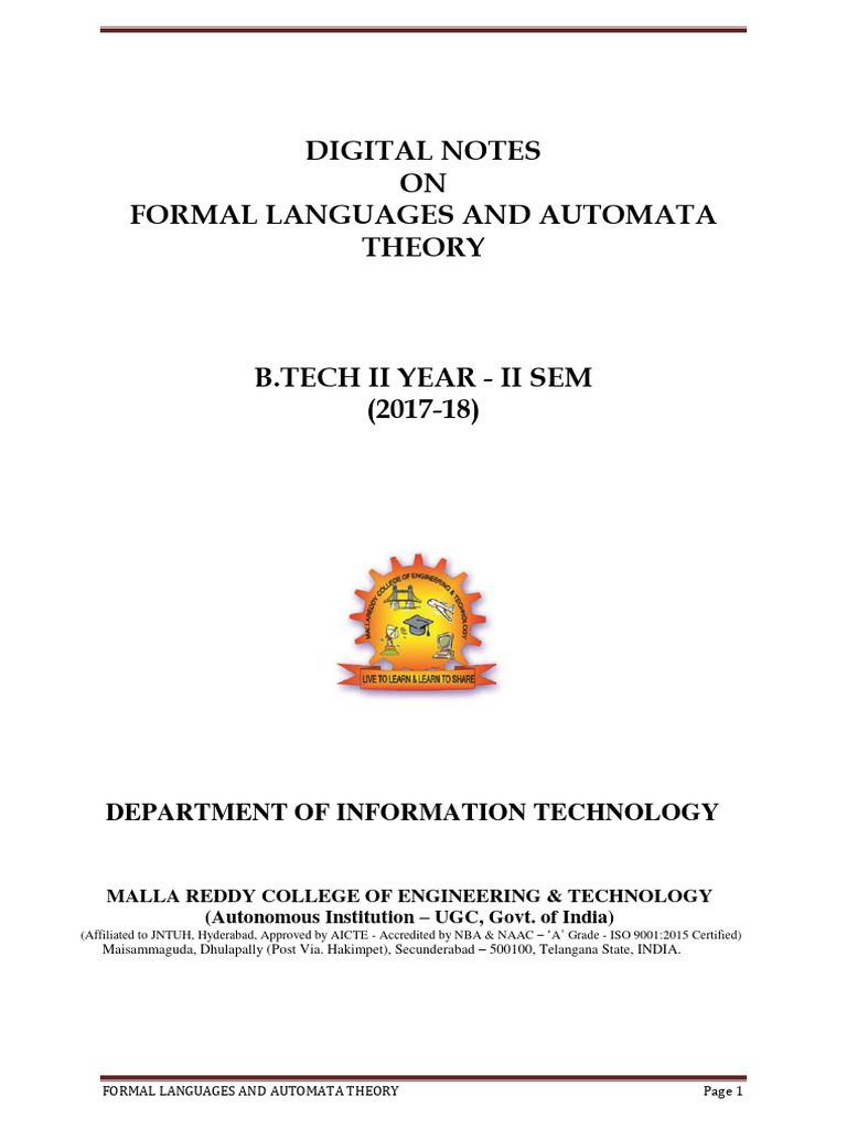 Toc Notes 1 Compressed Pdf Theory Of Computation Logic