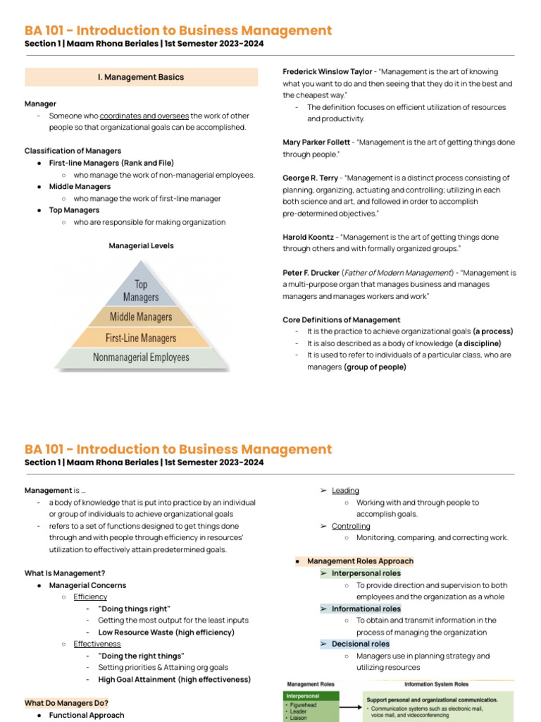 (BA 101) 1st Semester Notes | PDF | Leadership | Innovation