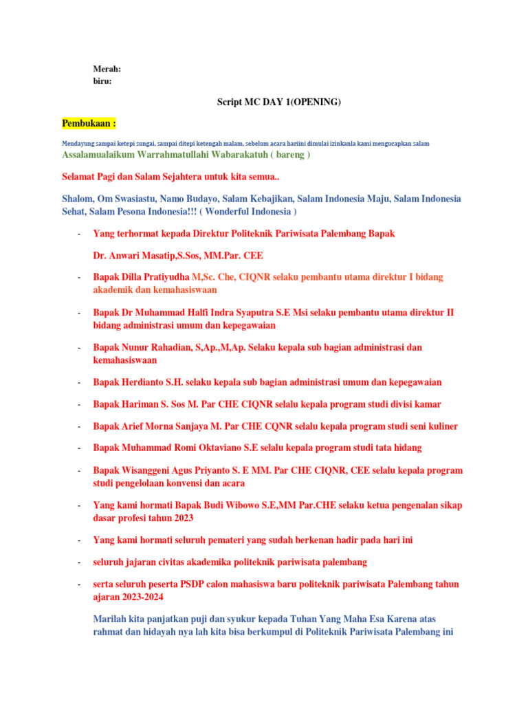 Script MC PSDP 2023 Day 1 | PDF