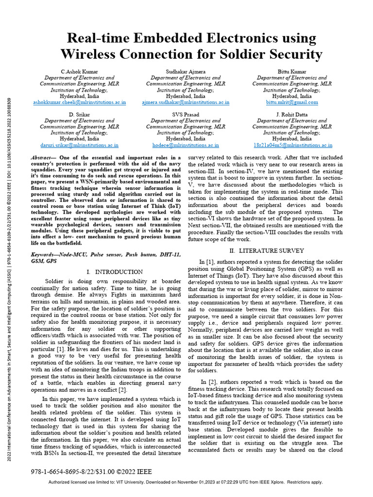 Real-Time Embedded Electronics Using Wireless Connection For Soldier Security | PDF | Internet ...