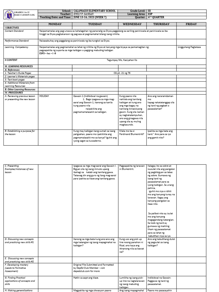 DLL - Esp 3 - Q4 - W7 | PDF