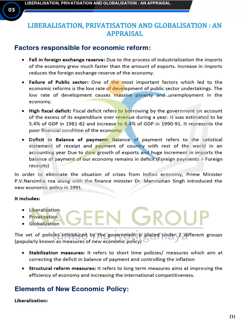 Class 12 Economics 2023-24 Notes Chapter - 3 Liberalisation ...