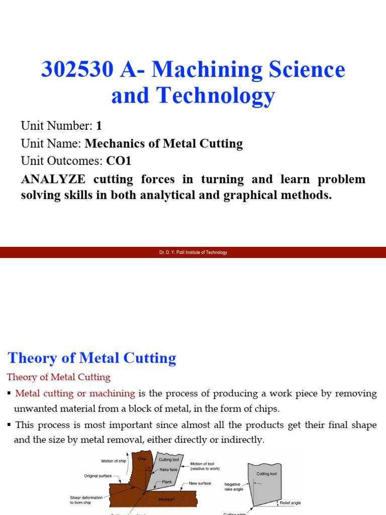 Unit I - Mechanics of Metal Cutting | PDF | Machining | Force