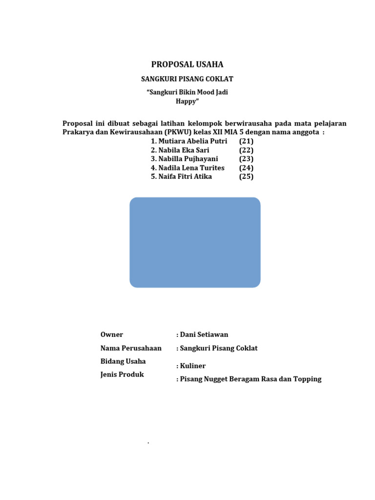 PROPOSAL PKWU ABSEN 21-25 Pisang Nugget Sangkuri | PDF | Memasak ...