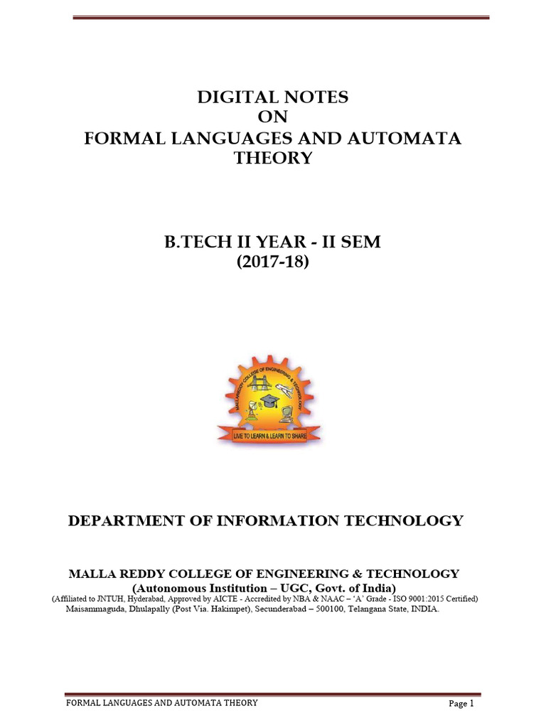 TOC - NOTES - 1 - Compressed | PDF | Theory Of Computation | Logic
