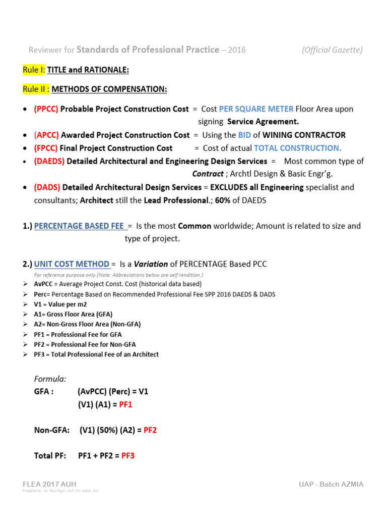 SPP-2016 Summary Reviewer FLEA2017 | PDF | Architect | Per Diem