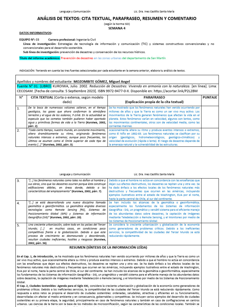 ANÁLISIS DE TEXTOS-SEMANA 4 MiguelAngel | PDF | Inundar | Riesgo