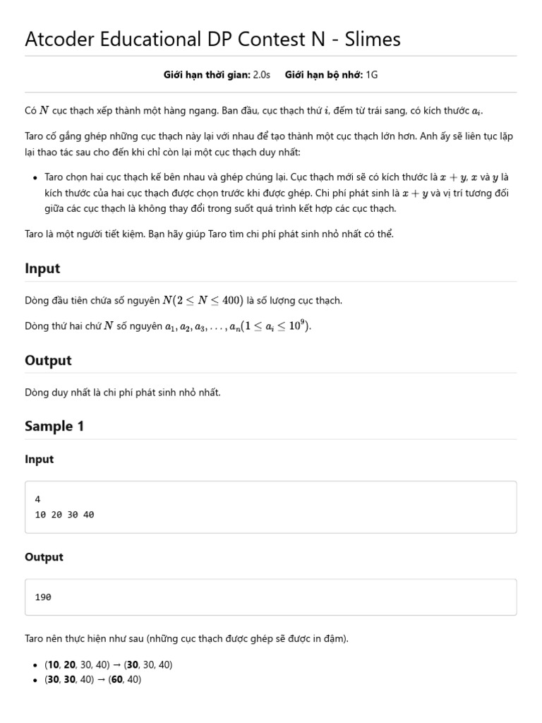 Atcoder Educational Dp Contest N Slimes Vnoj Vnoi Online Judge Pdf