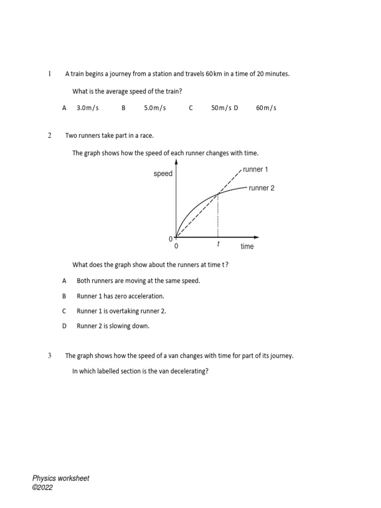 Motion Multiple Choice | PDF | Speed | Acceleration