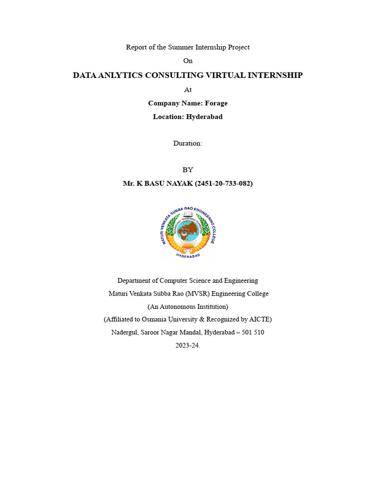 Report of The Summer Internship Project | PDF | Analytics | Data Analysis