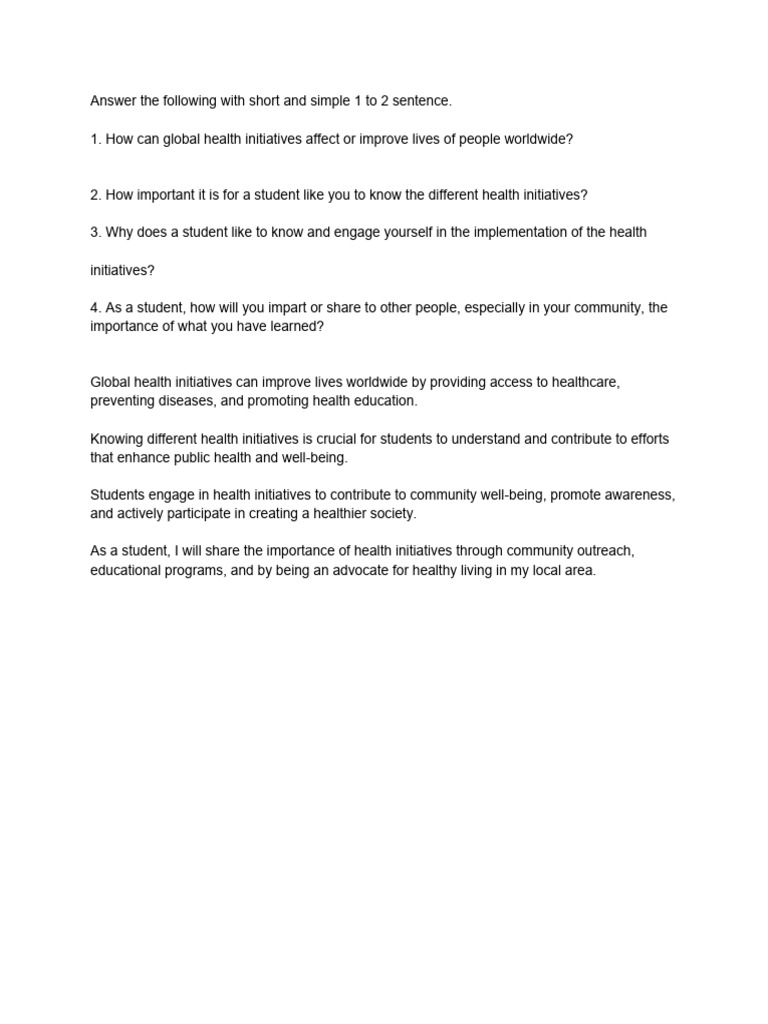 Global Health Initiatives for Students | PDF