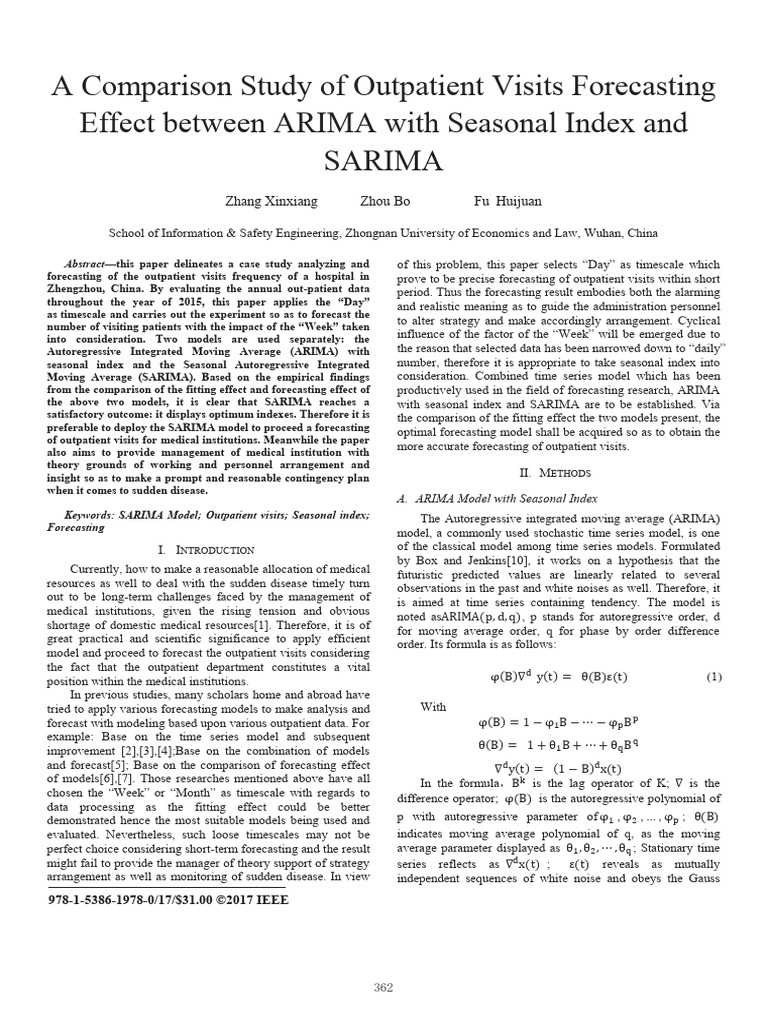 SARIMA vs ARIMA in Outpatient Forecasting | PDF | Autoregressive ...