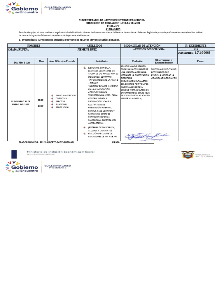 Ficha 9 Evolucion Enero | PDF | Cuidado de la salud | Medicina