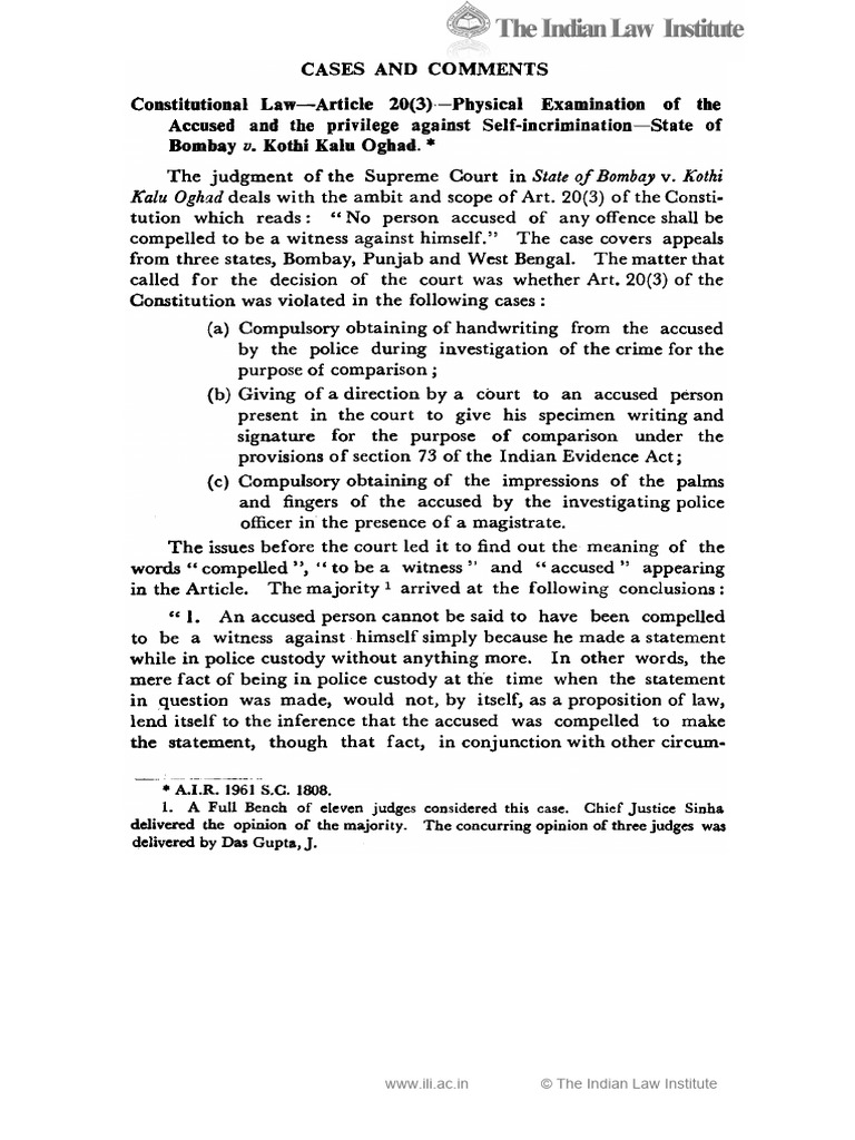 037 - Constitutional Law-Article 20 (3) - Physical Examination (552-559 ...