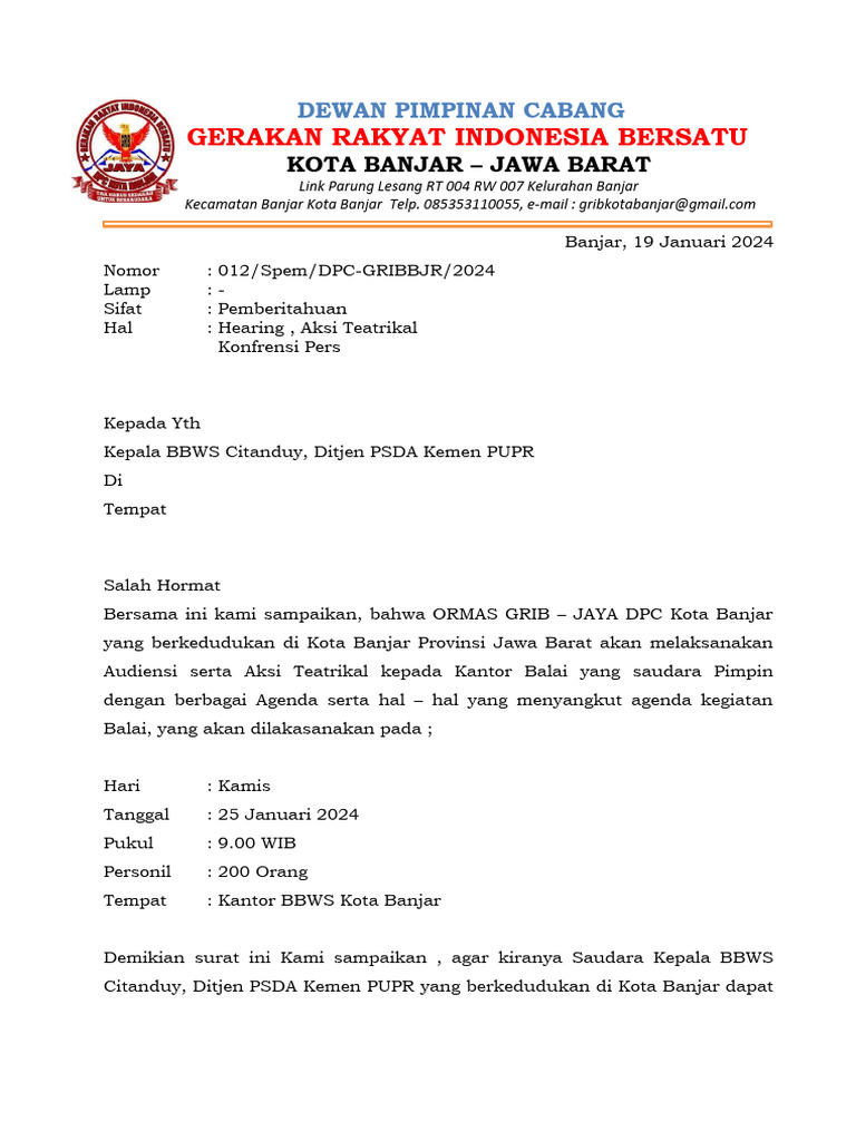 Surat Hiring Grib | PDF