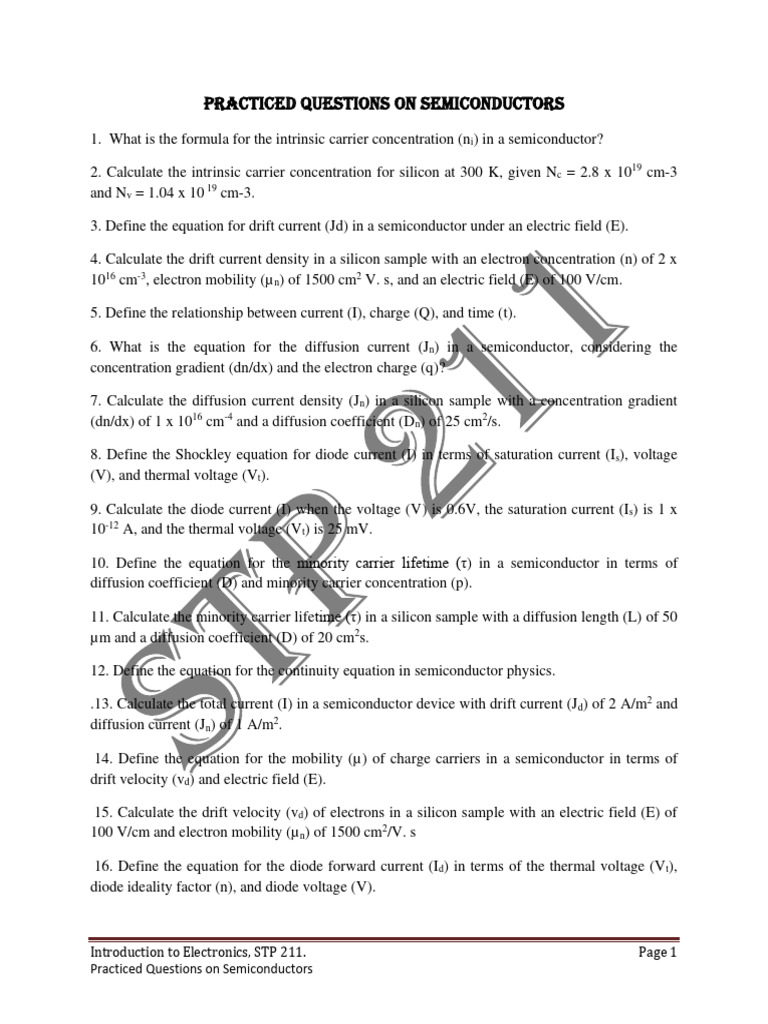 Practiced Questions On Semiconductors | PDF | Semiconductors | Electrical Resistivity And ...