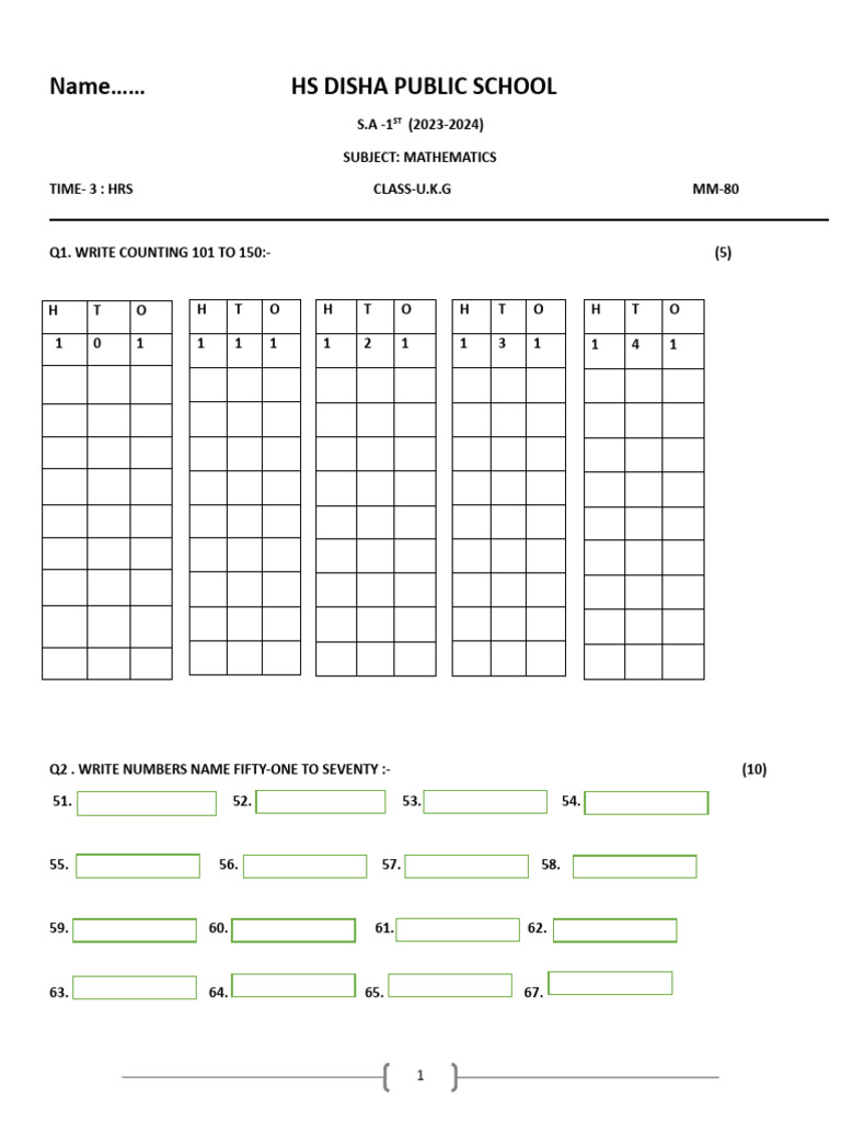 HS Disha Publich School Math Ukg | PDF | Teaching Methods & Materials