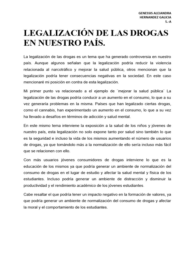 LEGALISACIÓN DE LAS DROGAS EN NUESTRO PAÍS | PDF | Comercio ilegal de drogas | Drogas