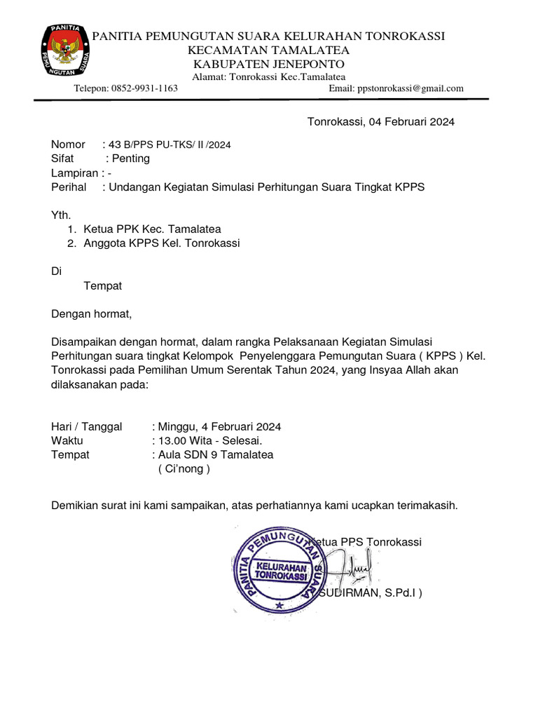 Undangan SIMULASI KPPS Tonrokassi | PDF