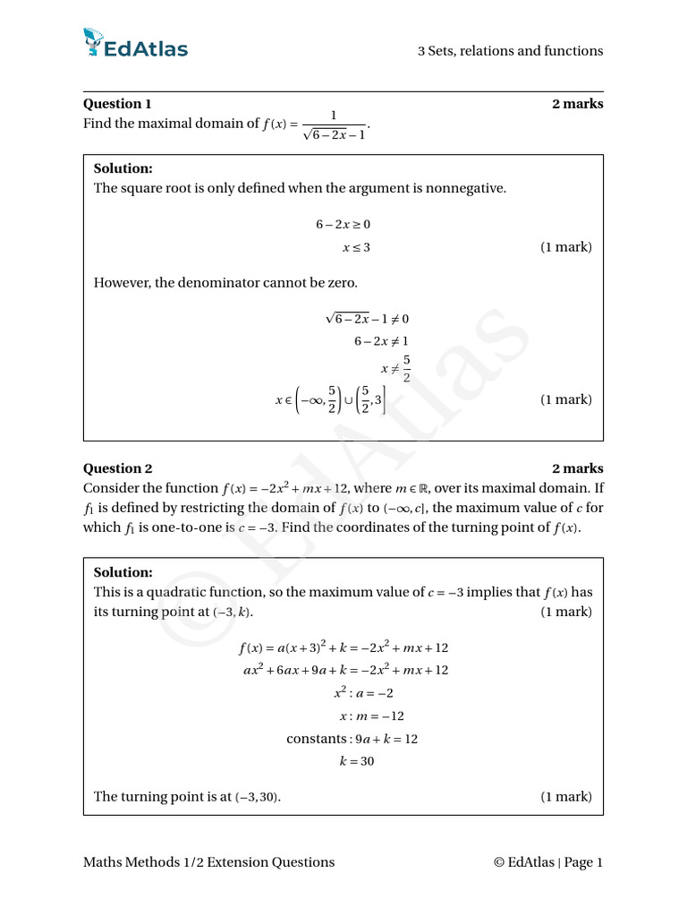 Maximal Domain in Sets and Functions | PDF | Function (Mathematics ...