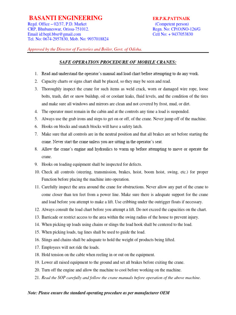 SOP Mobile Crane | Download Free PDF | Crane (Machine) | Elevator