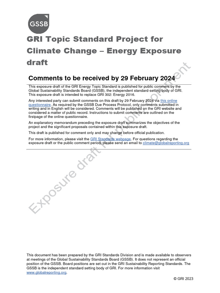 Gri Topic Standard Project For Climate Change Energy Exposure Draft ...