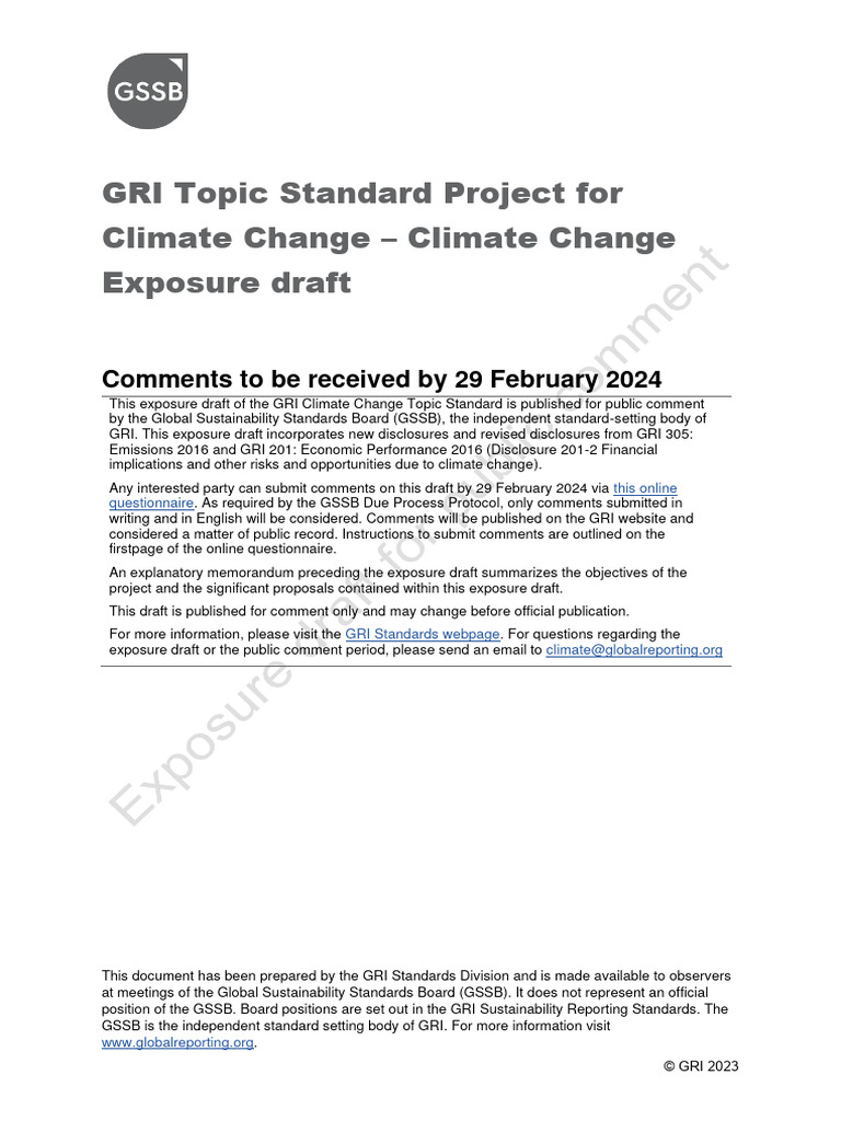 Gri Topic Standard Project For Climate Change Exposure Draft | PDF ...