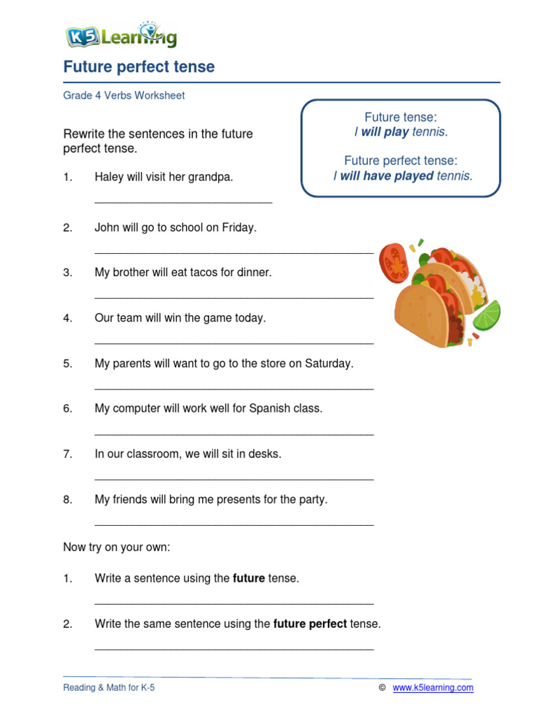 Grade 4 Future Perfect Tense A (0) Re | PDF | Grammatical Tense ...