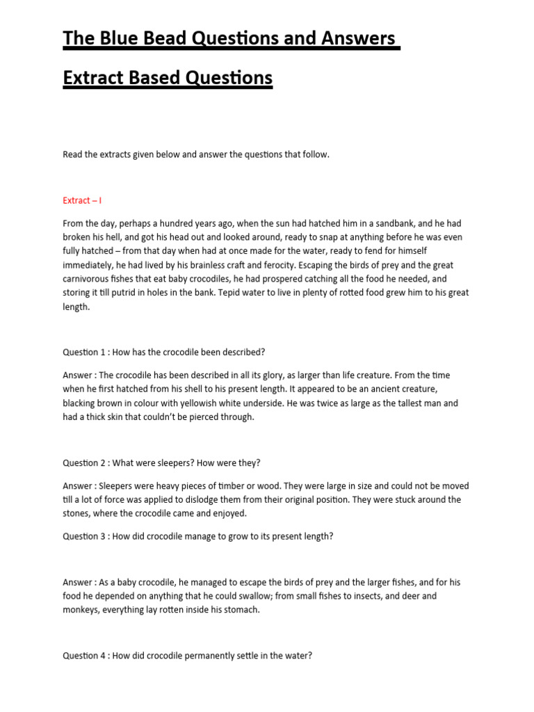The Blue Bead Questions and Answers | PDF | Crocodile