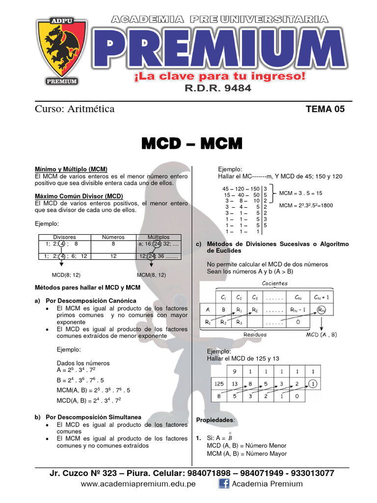 MCD y MCM: Métodos y Ejemplos | PDF | Matemáticas discretas | Matemáticas