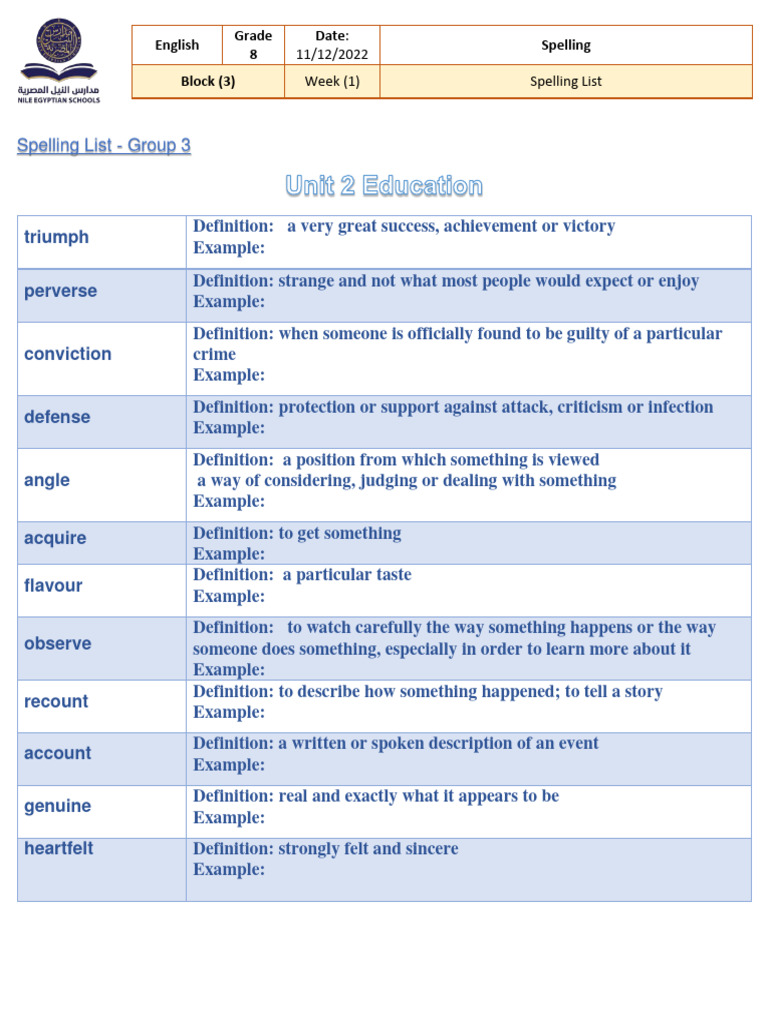 Education Spelling List 3 | PDF | Definition