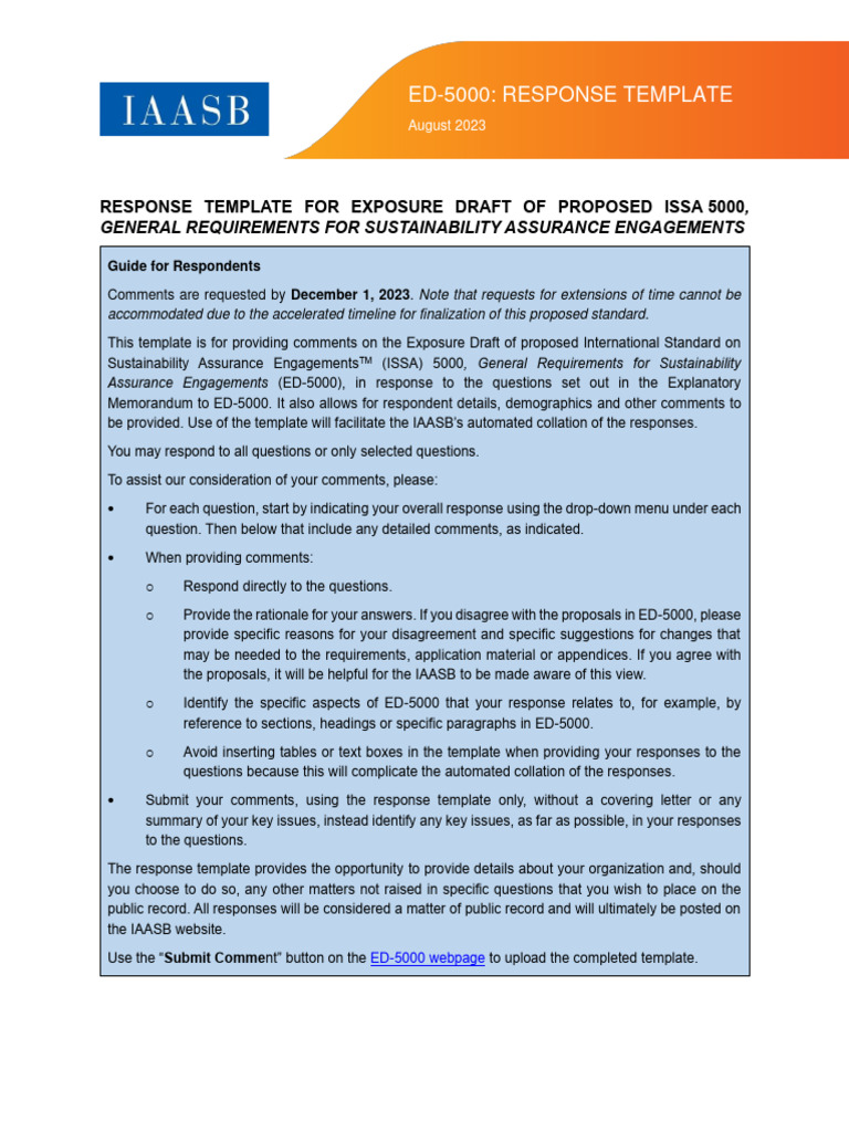 SAICA ED - ISSA 5000 COMMENT LETTER - 30.11.2023 - Final | PDF | Business