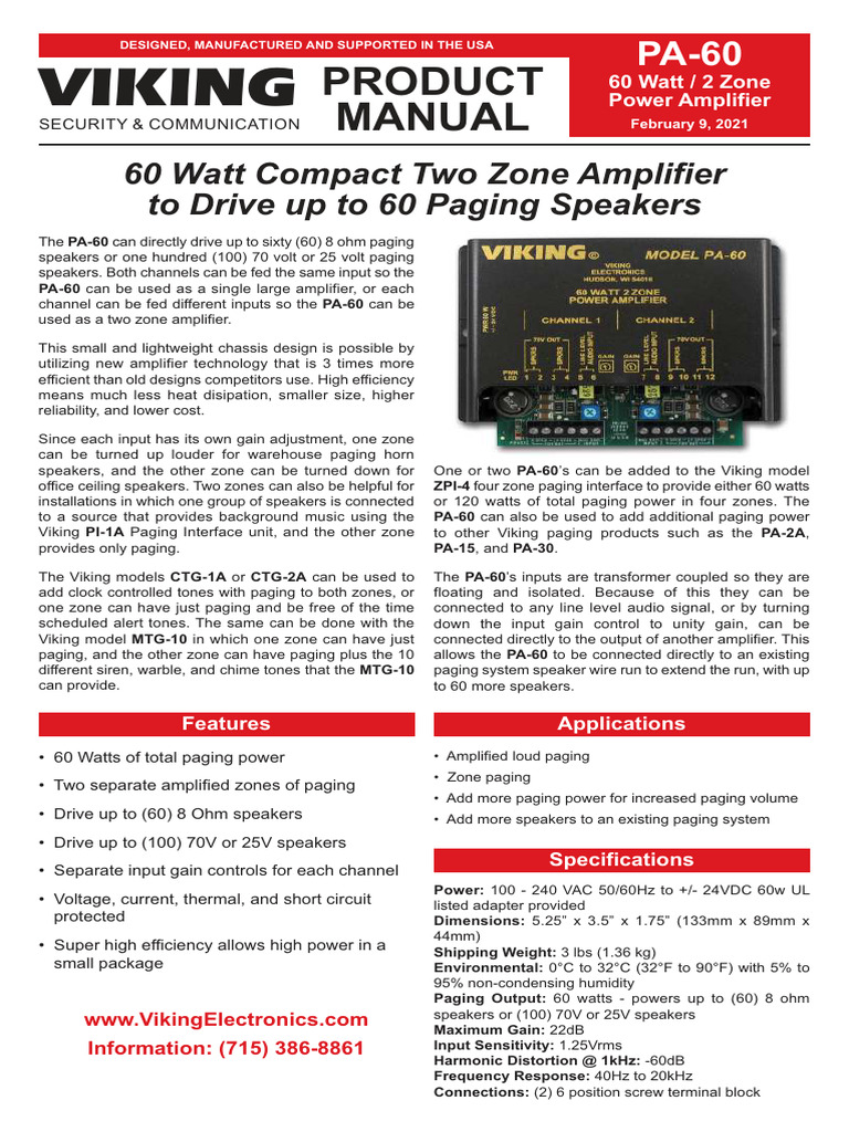 60W Dual-Zone Paging Amplifier | PDF | Loudspeaker | Amplifier