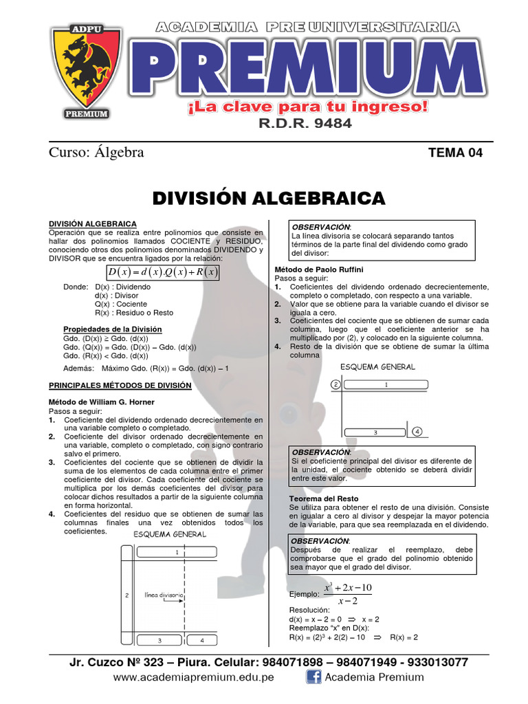 Tema 04 de Algebra - Division Algebraica | PDF | División (Matemáticas) | Matemáticas De La ...