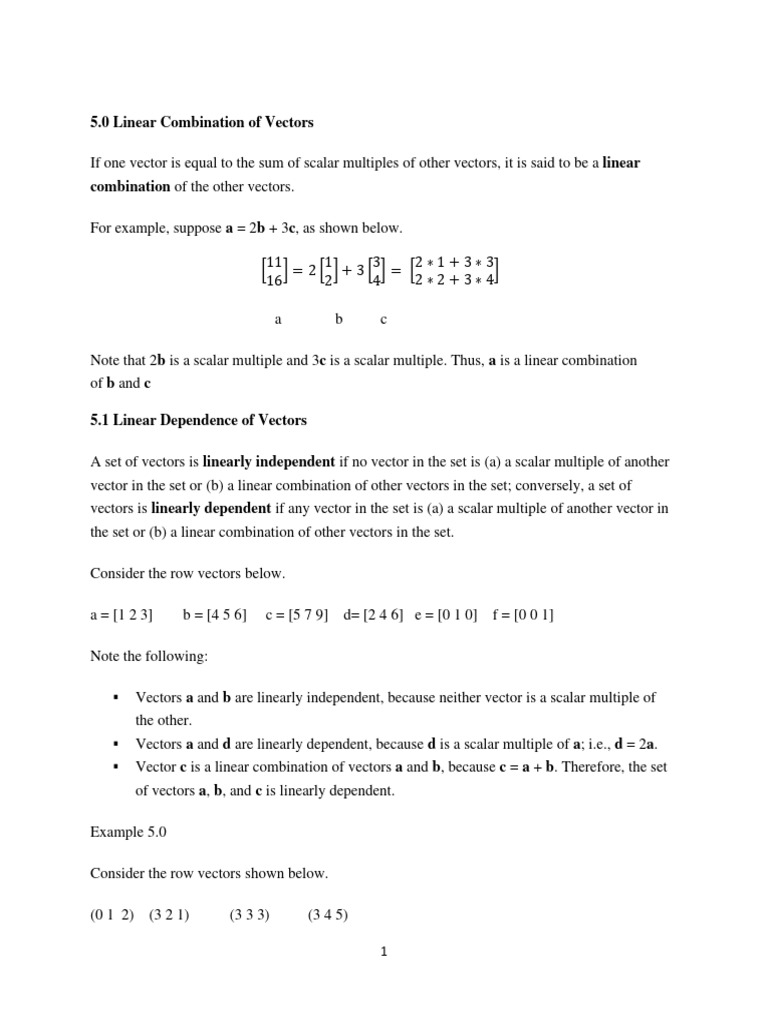 Topic 5 Linear Combination Linear Dependence Spanning, Orthogonal-Word | PDF | Vector Space ...