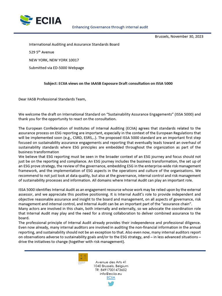 ECIIA Letter On ISSA 5000 Consultation Reaction FINAL ECIIA LETTER - 0 ...