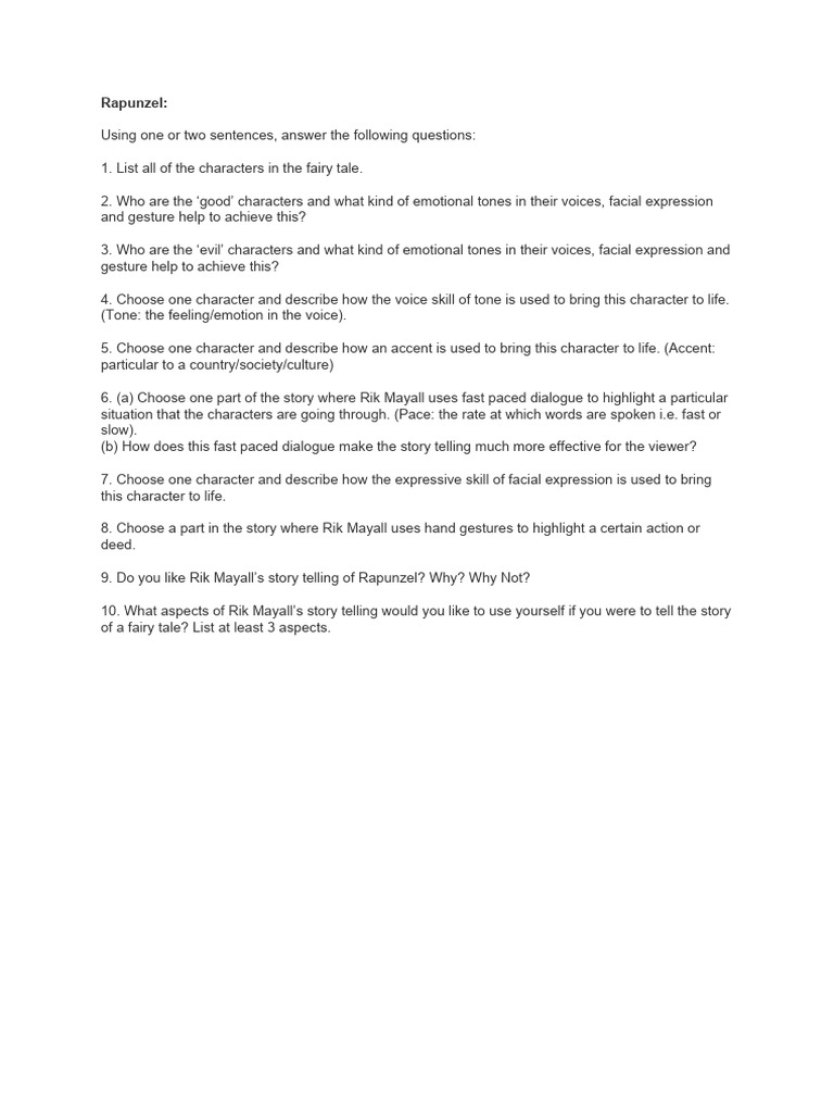 Rapunzel Questions | PDF