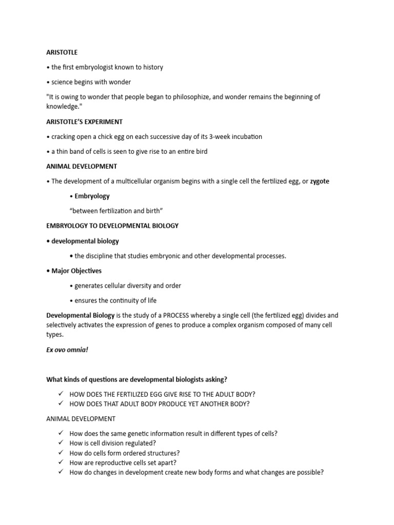 DEVBIO Introduction - Lecture Notes | PDF | Developmental Biology ...
