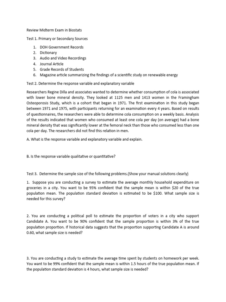 Review Midterm Exam In Biostats Pdf Sample Size Determination Sampling Statistics