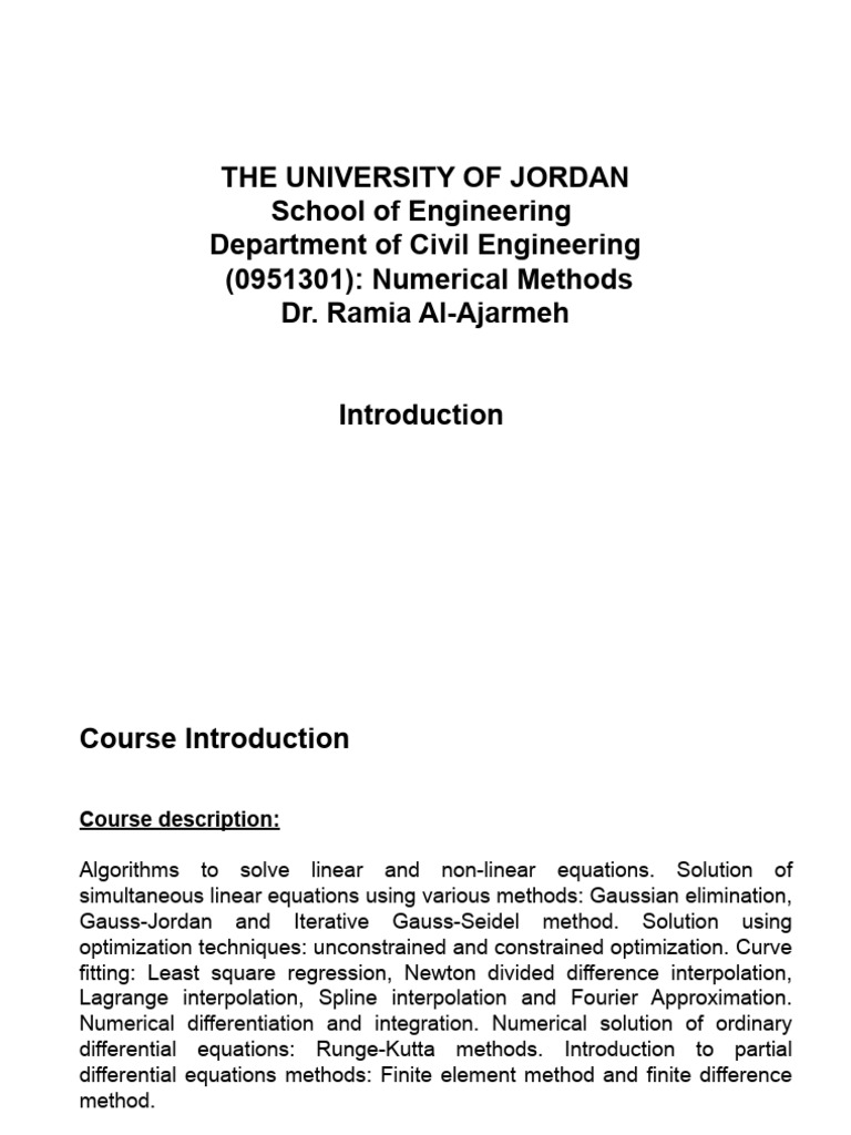 1 Numerical Methods Introduction Pdf Numerical Analysis Equations
