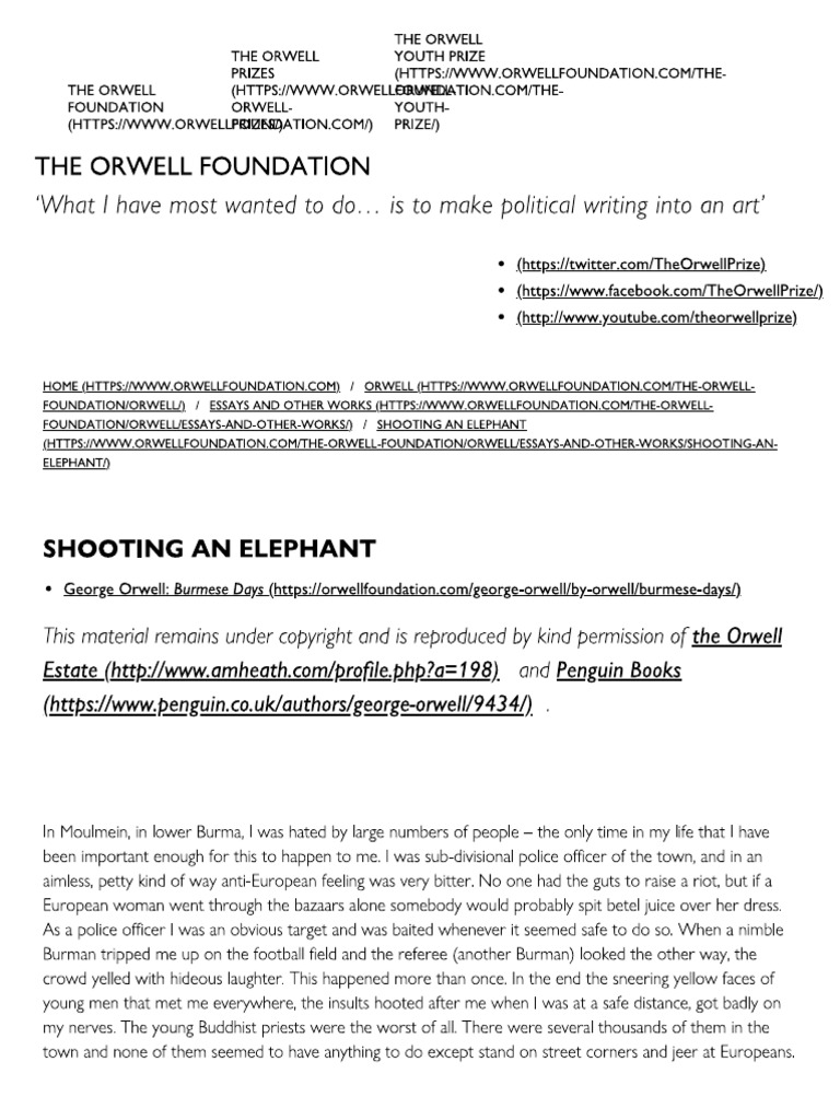 Shooting An Elephant by George Orwell | PDF